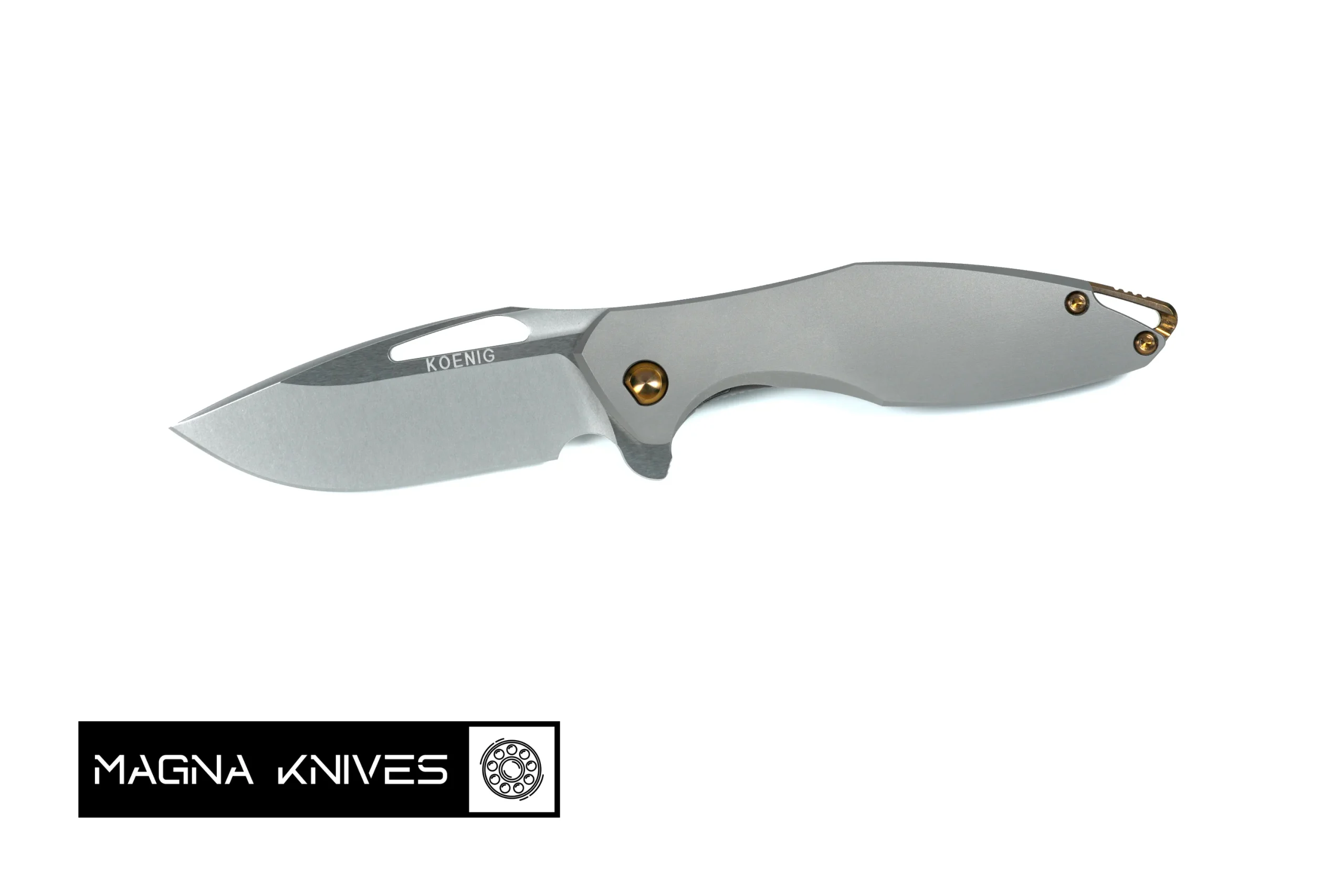 Koenig Mini Arius – Smooth Titanium – Burnished M390 – Bronze Hardware ...